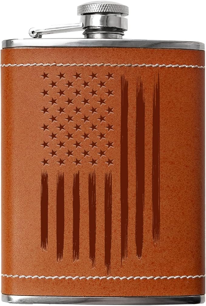American Flag - 8oz Leather Flask – Marine Corps Gift Shop