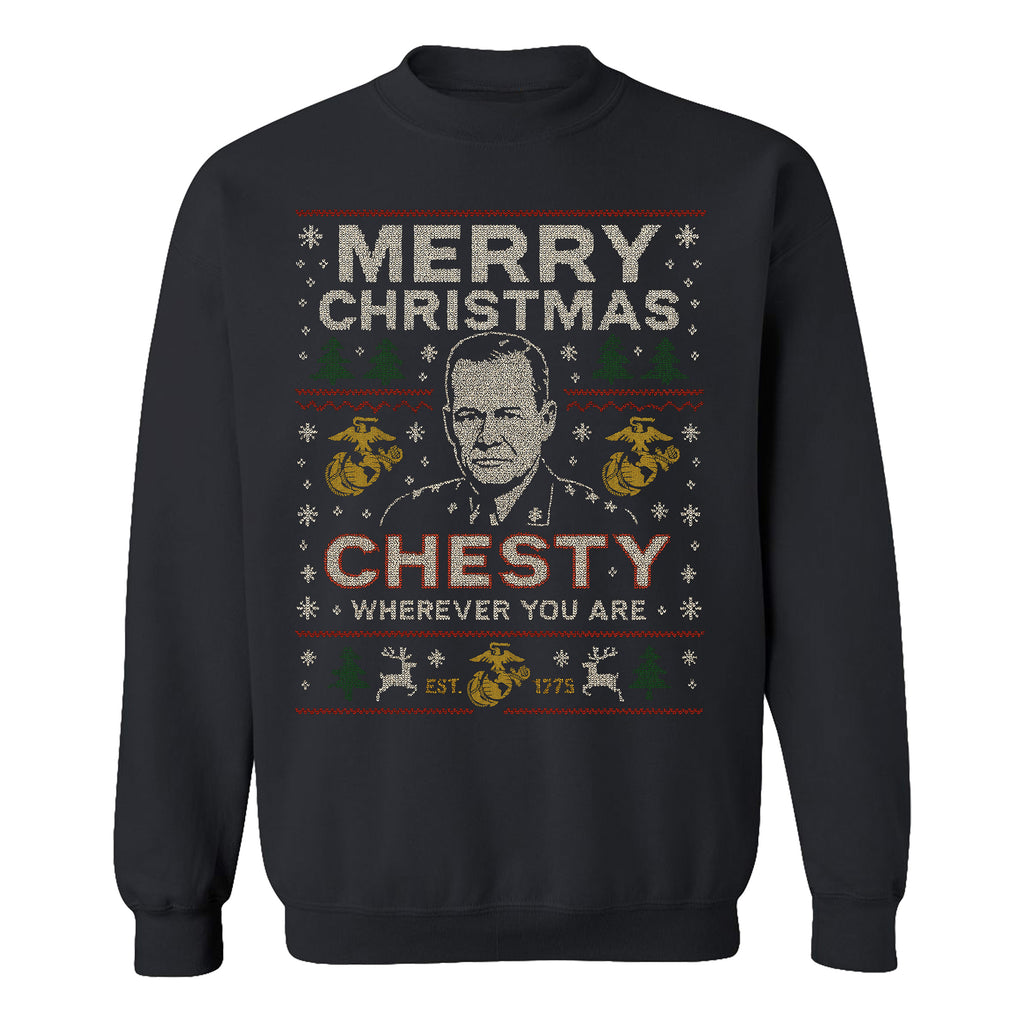 USMC Merry Christmas Chesty “Sweater Style” Sweatshirt | Marine Corps ...