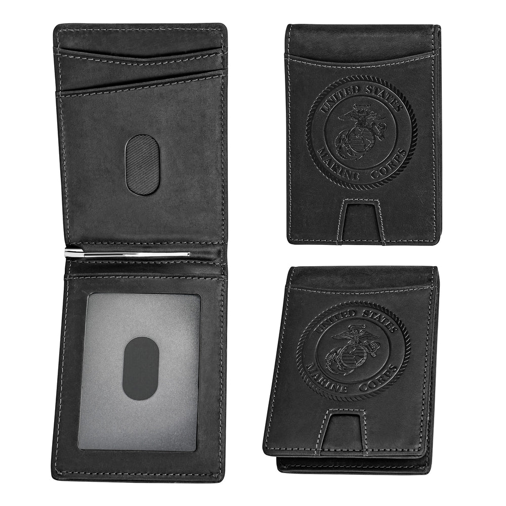 USMC Genuine Leather RFID Blocking Bi-Fold Wallet