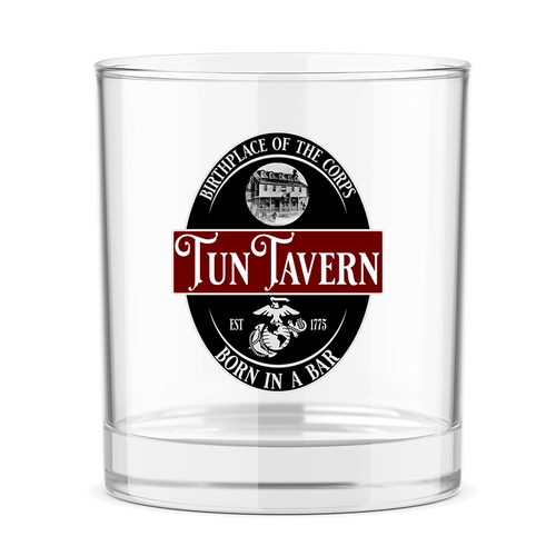 USMC Tun Tavern Rocks Drink Glass-Large Size Marine Corps Whiskey Glas